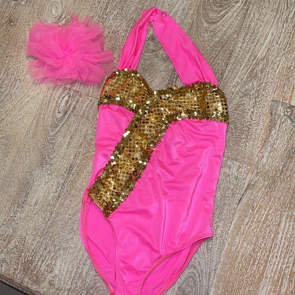 Vintage | Costumes | Barbie Leotard Halloween Costume Pink Gold Sequins ...